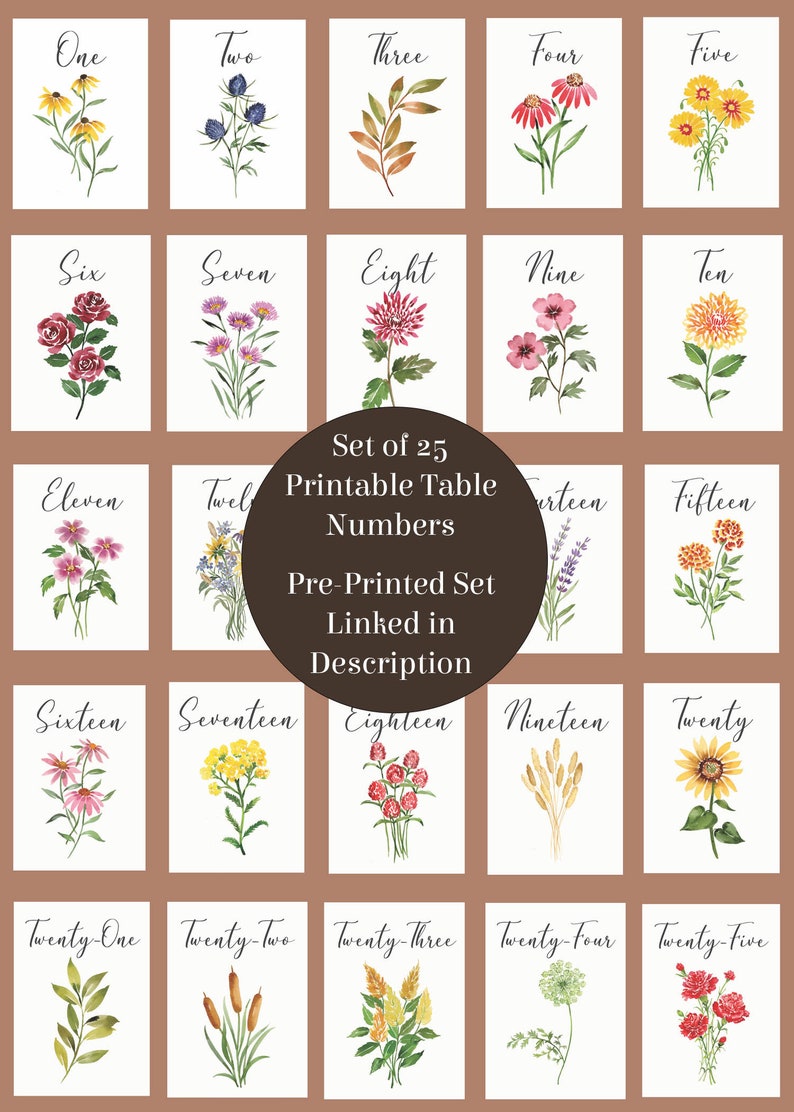 Printable Wildflower Table Numbers Fall Wedding Table - Etsy