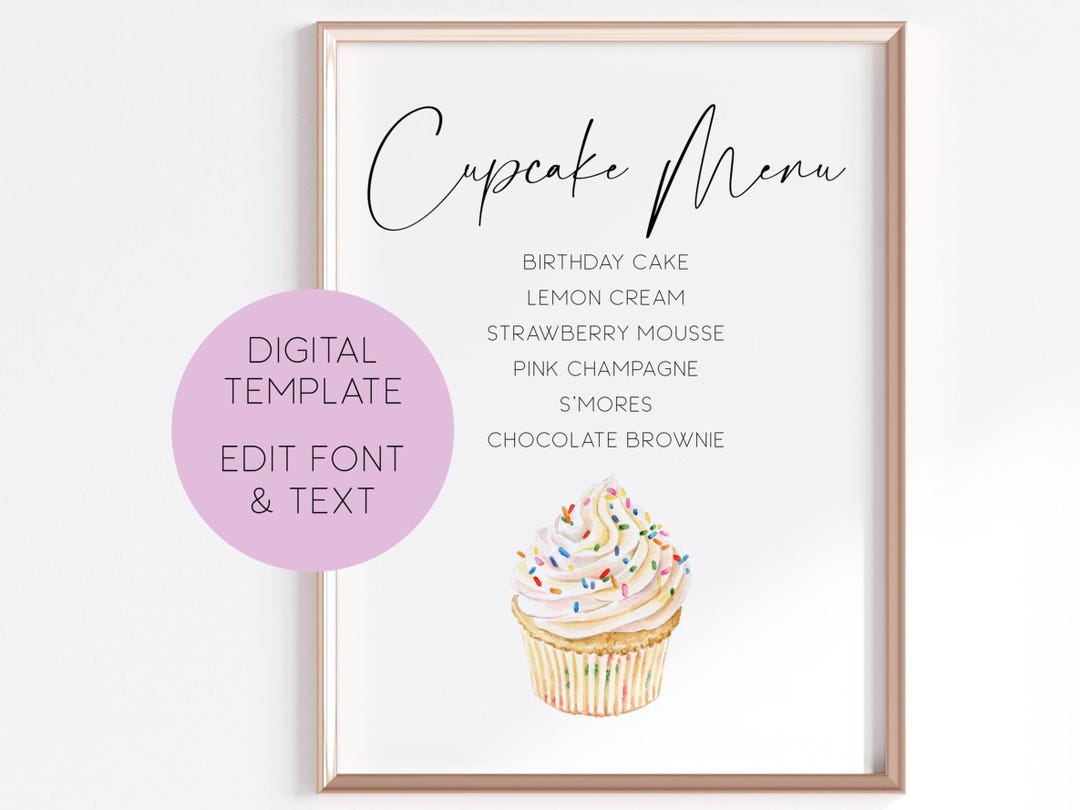 Editable Cupcake Menu, Cupcake Bar Sign, Editable Dessert Bar Sign ...