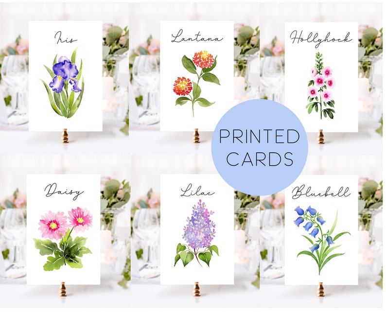 Custom Floral Table Cards, Flower Table Name Cards, Watercolor Flower ...