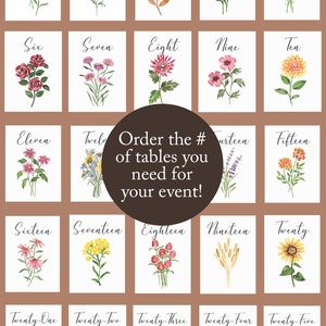 Watercolor Flower Table Numbers, Wildflower Table Numbers, Rustic ...