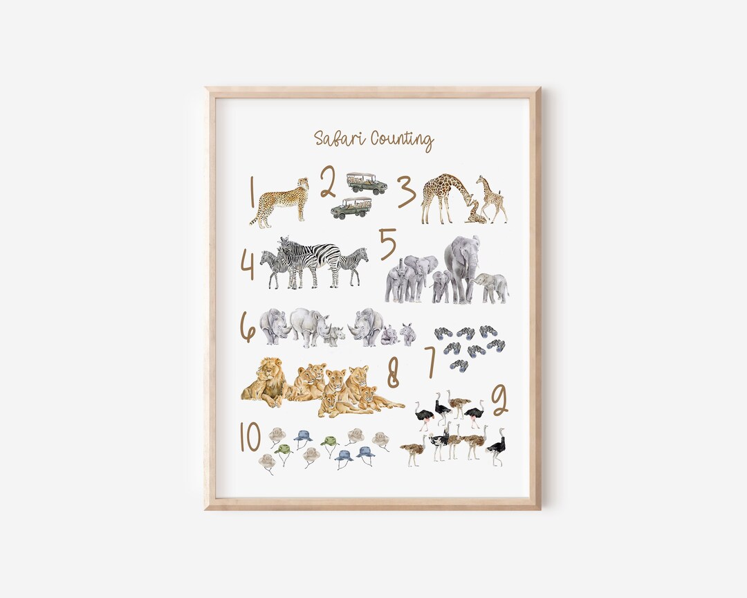Safari Counting Print, Safari Nursery Decor, Safari Kids Decor, Safari ...