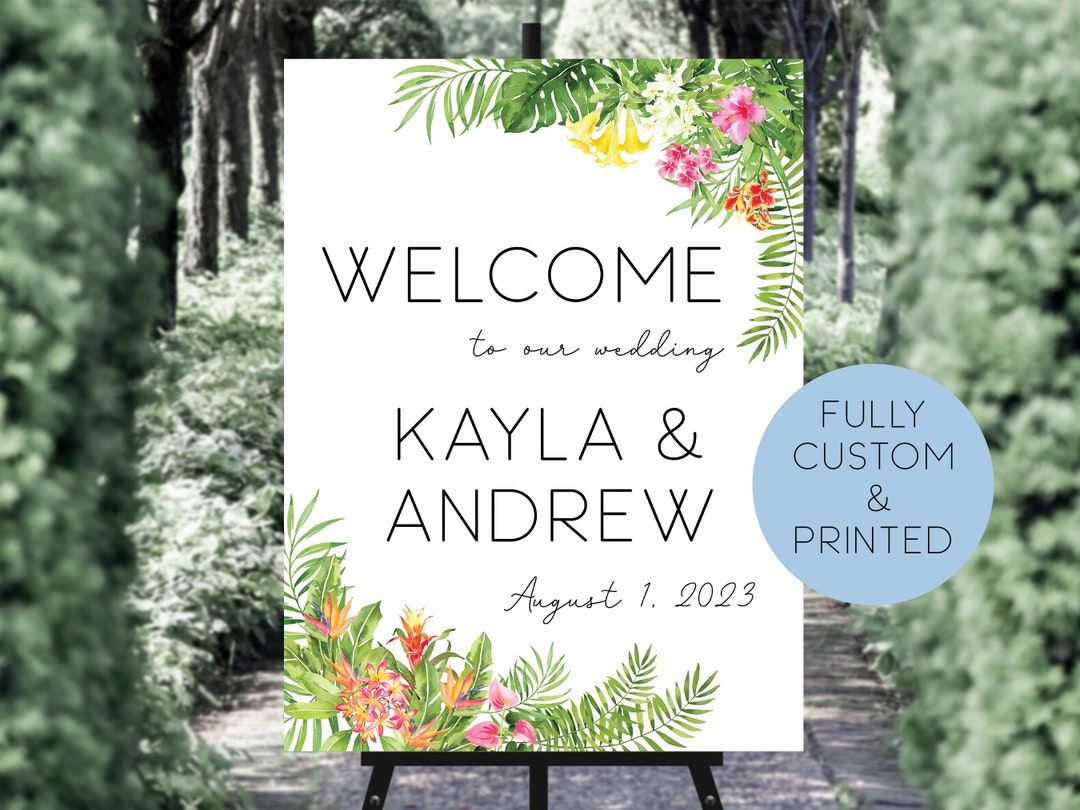 Tropical Wedding Welcome Sign, Tropical Watercolor Welcome Sign, Custom ...