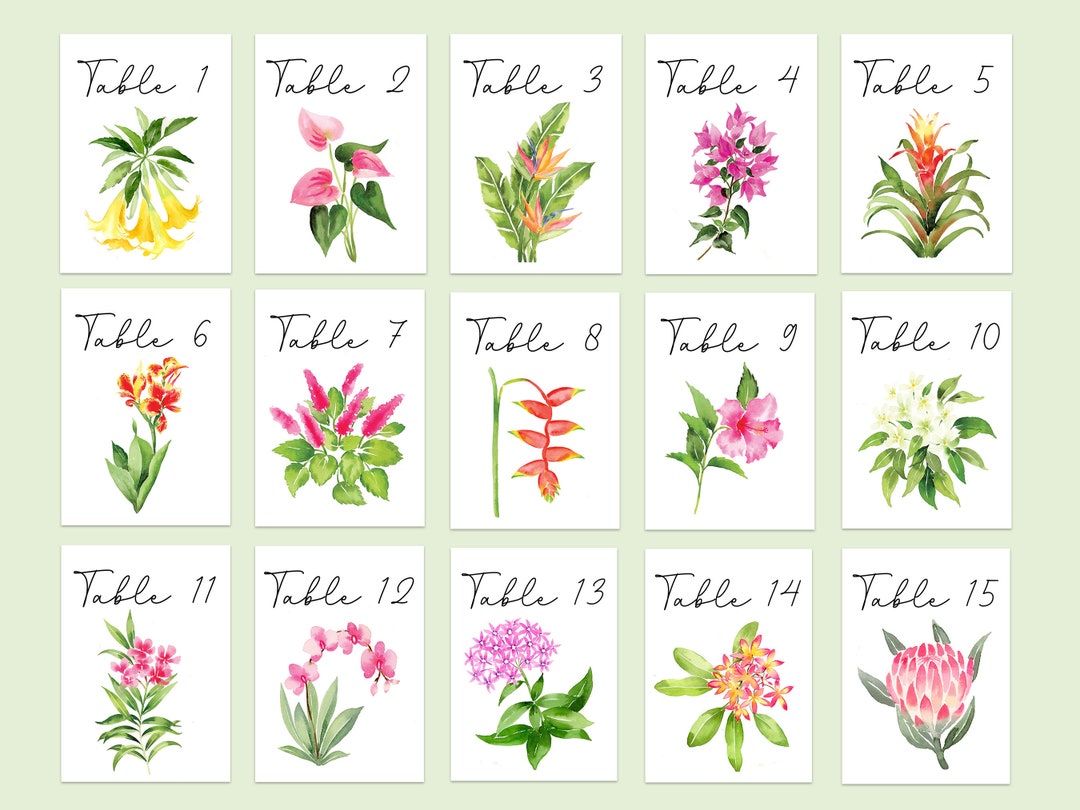 Printable Tropical Table Numbers Tropical Flower Table - Etsy