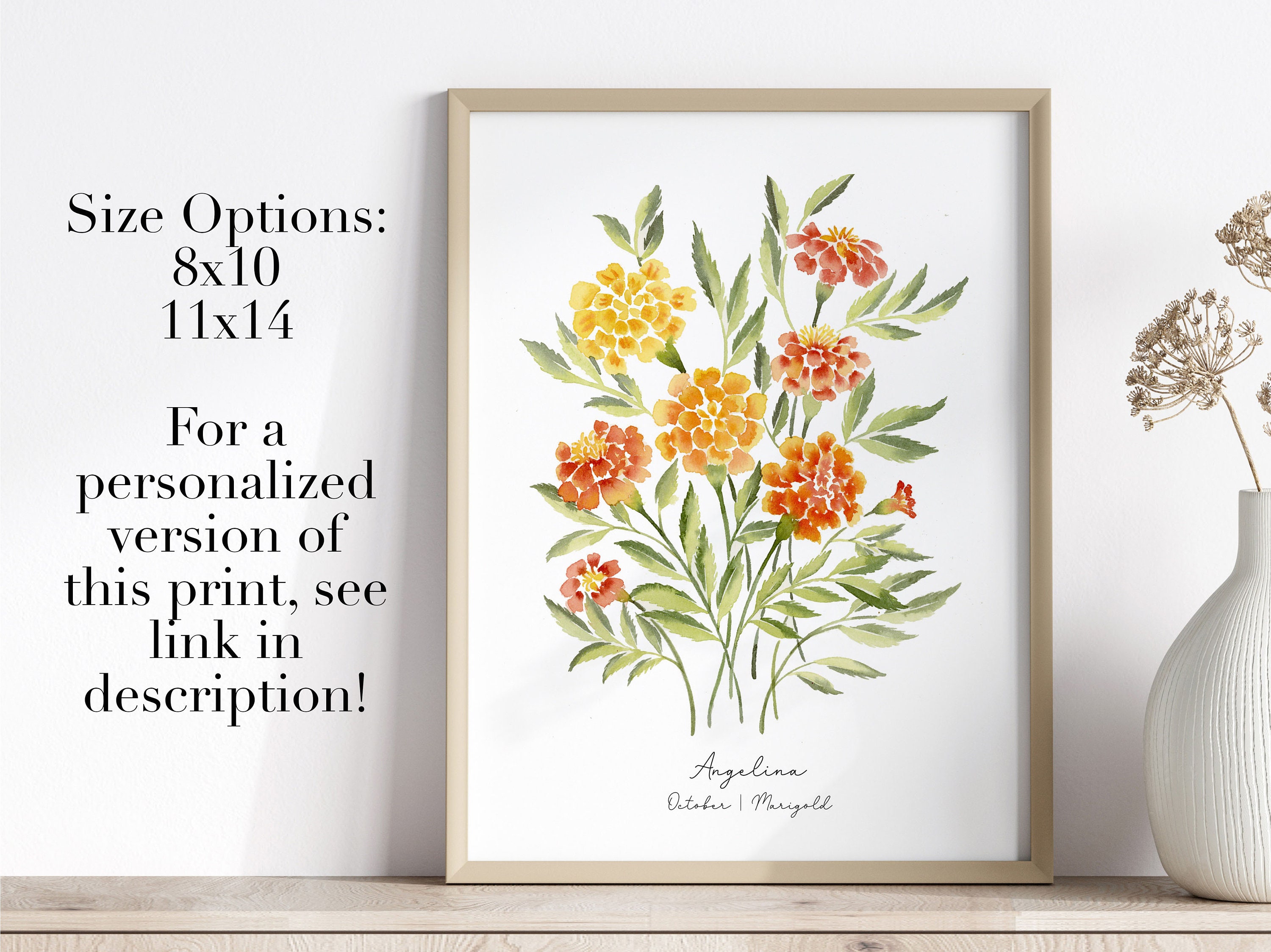 Marigold Watercolor Print Marigold Painting Orange Floral - Etsy
