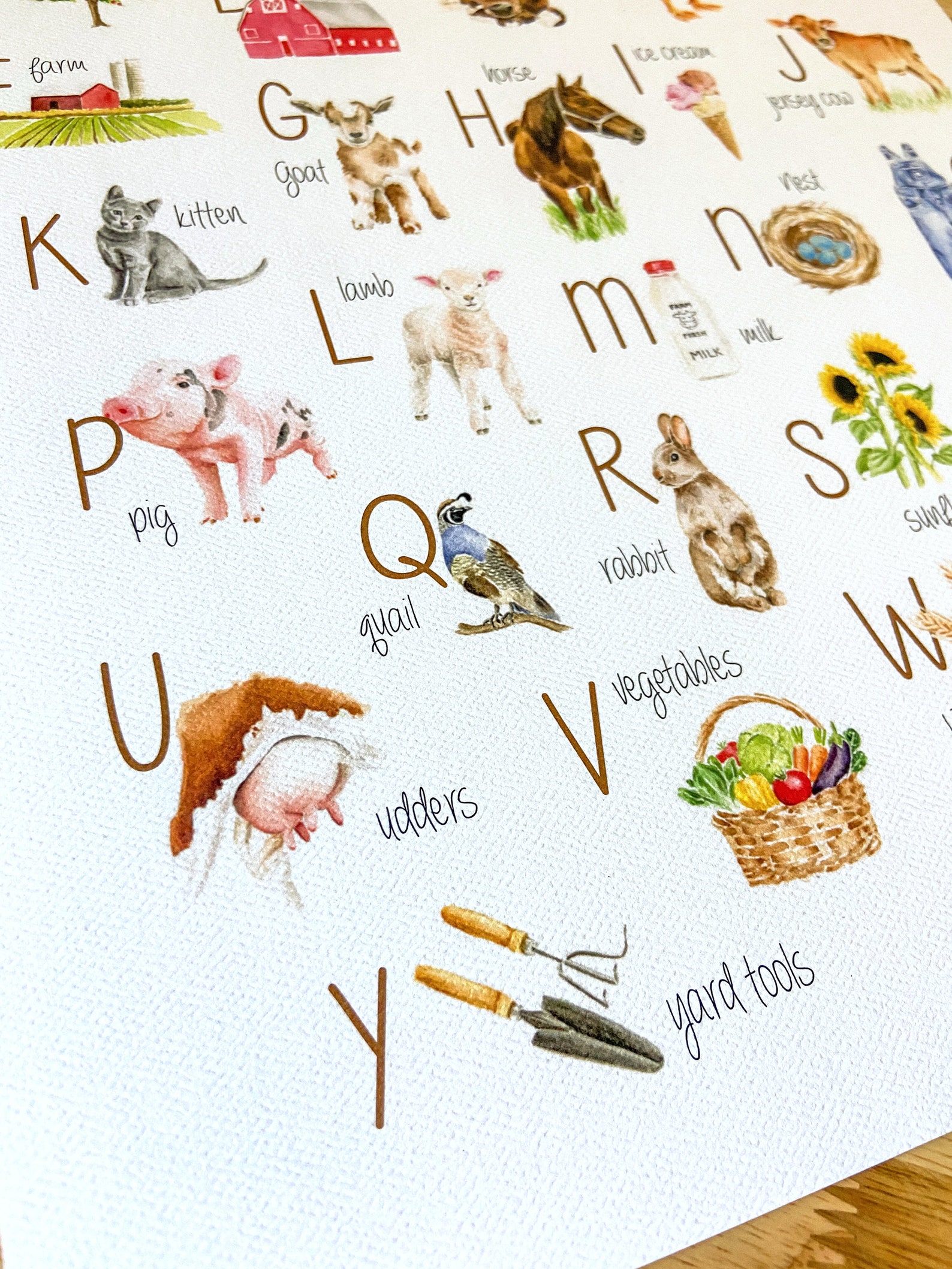 Farm Alphabet Printable, Watercolor Farm Alphabet, Farm Animal Alphabet ...