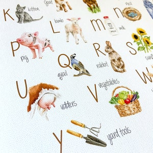 Farm Alphabet Printable, Watercolor Farm Alphabet, Farm Animal Alphabet ...