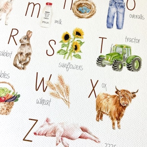 Farm Alphabet Printable, Watercolor Farm Alphabet, Farm Animal Alphabet ...