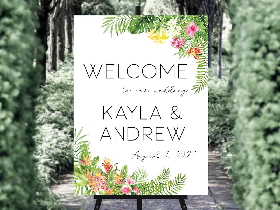 Tropical Wedding Welcome Sign Template, Tropical Watercolor Welcome ...