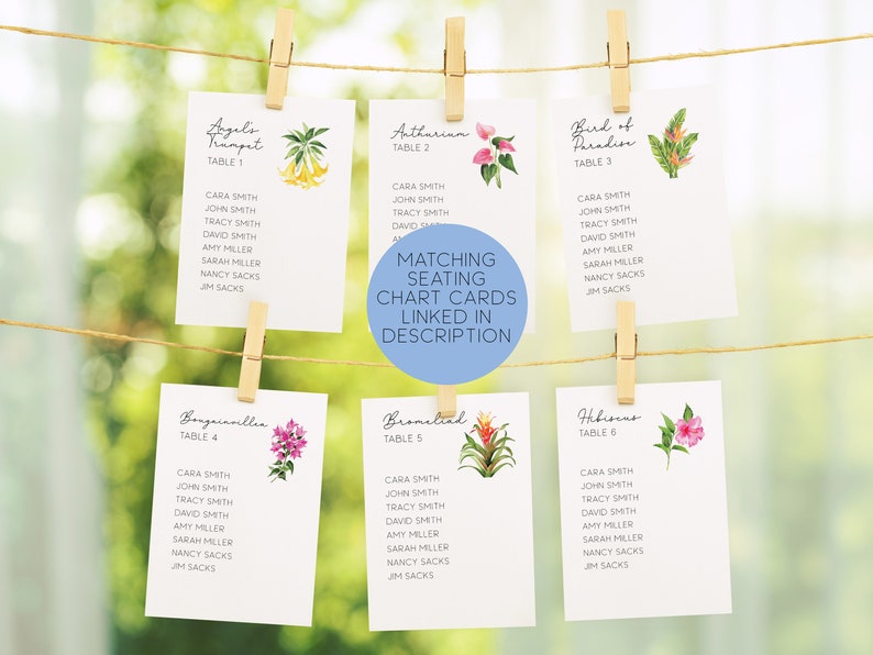Printable Tropical Table Numbers, Tropical Flower Table Numbers, Beach ...