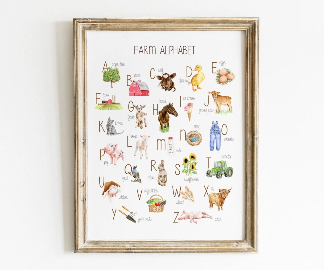 Farm Alphabet Printable, Watercolor Farm Alphabet, Farm Animal Alphabet ...