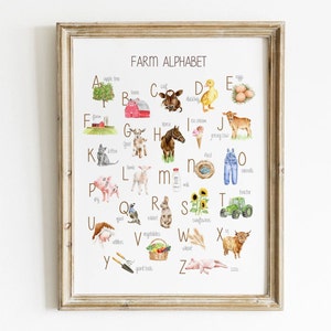 Farm Alphabet Printable, Watercolor Farm Alphabet, Farm Animal Alphabet ...