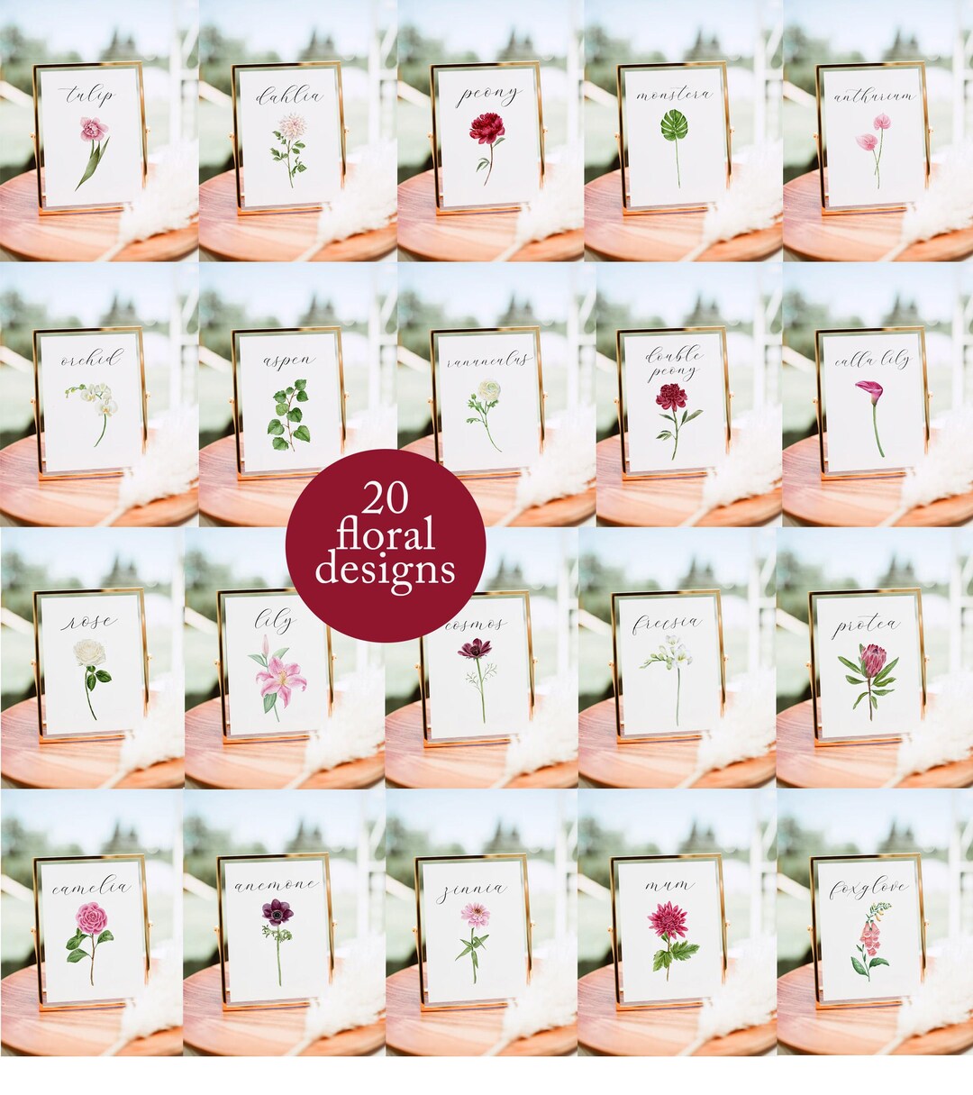 Custom Floral Table Cards, Flower Table Name Cards, Watercolor Flower ...