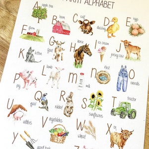 Farm Alphabet Printable, Watercolor Farm Alphabet, Farm Animal Alphabet ...