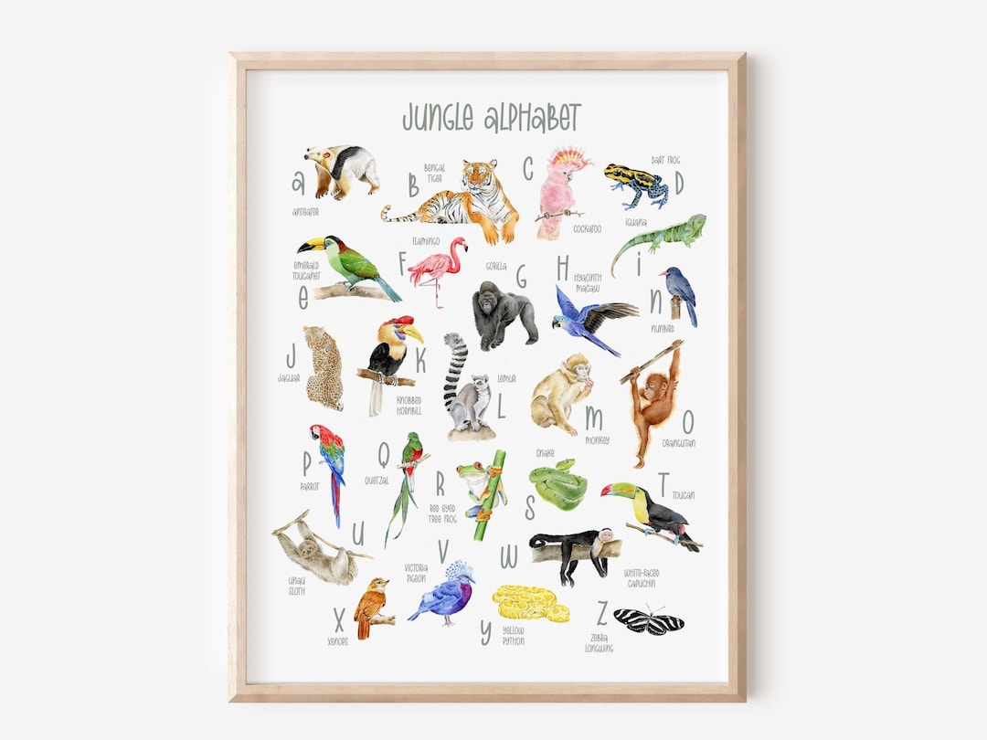 Jungle Alphabet Print, Jungle Nursery Decor, Rainforest Nursery Decor ...
