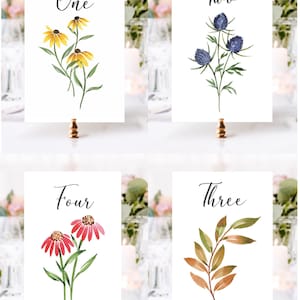 Watercolor Flower Table Numbers, Wildflower Table Numbers, Rustic ...