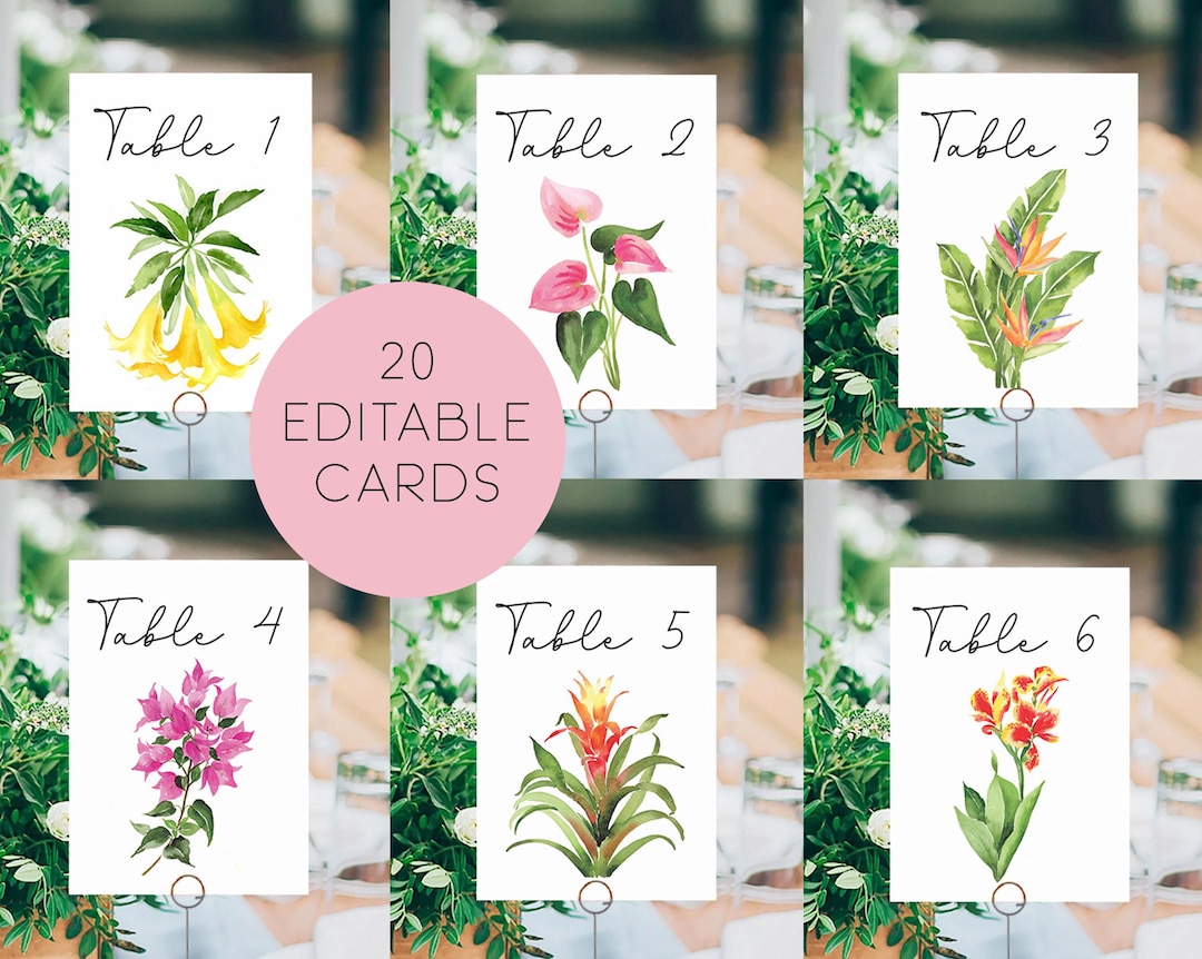 Printable Tropical Table Numbers, Tropical Flower Table Numbers, Beach ...