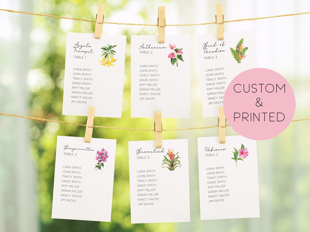 Tropical Floral Seating Chart, Printed Wedding Seating Cards, Printed ...