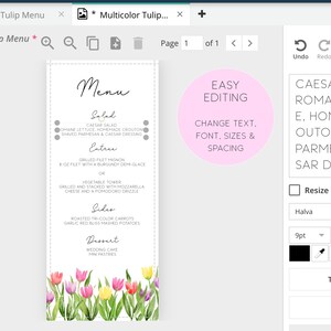 Tulip Wedding Menu, Floral Menu Template, Bright Floral Menu ...