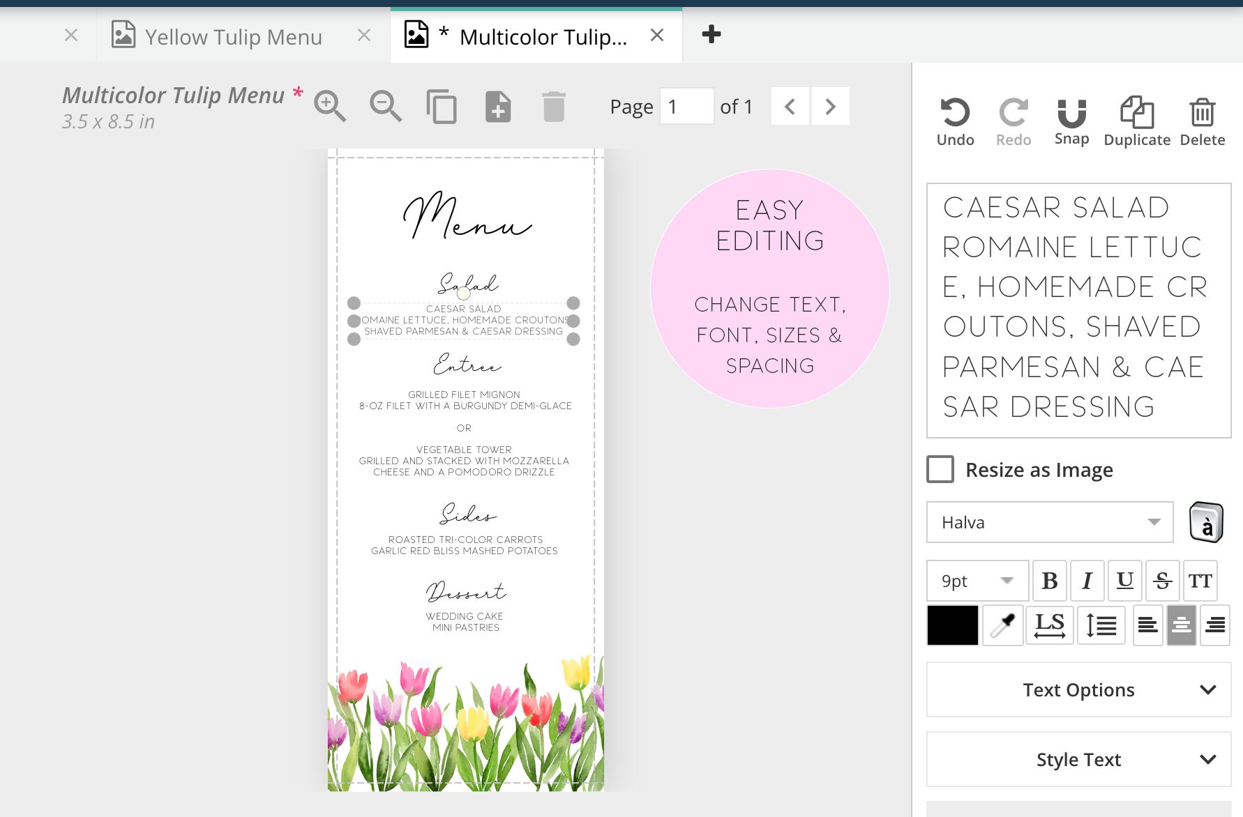 Tulip Wedding Menu, Floral Menu Template, Bright Floral Menu ...