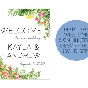 Tropical Table Numbers, Tropical Flower Table Cards, Bright Flower ...