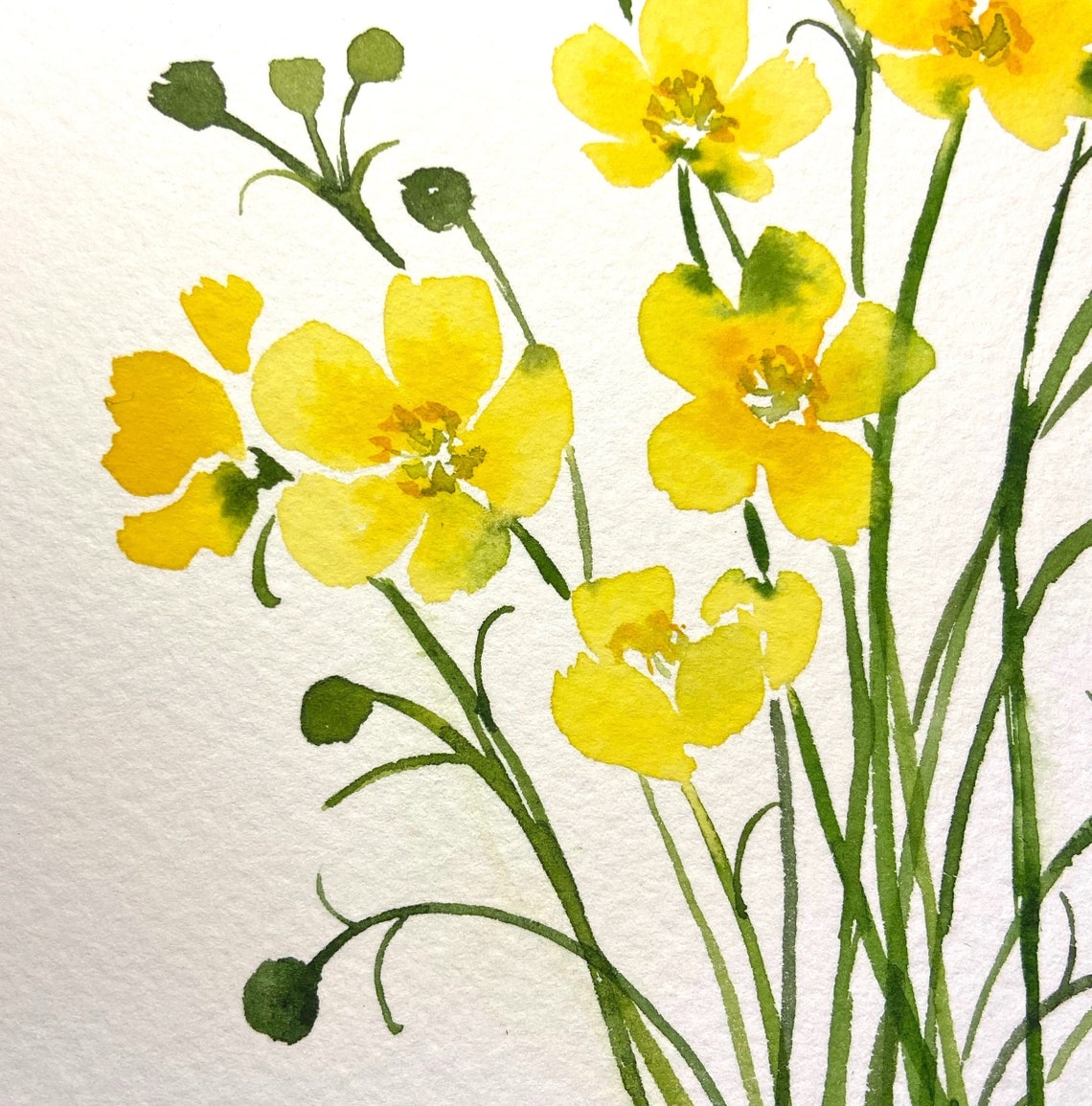 Buttercup Flowers Watercolor Print, Yellow Nursery Decor, Baby Girl ...