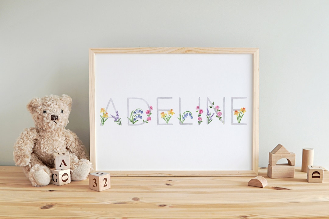 Baby Name Painting, Custom Floral Name Sign, Watercolor Baby Name Art ...
