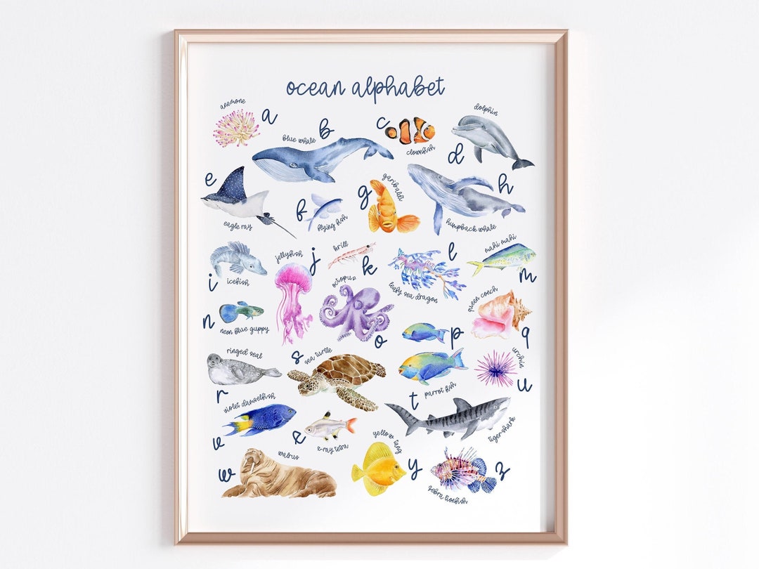 Under the Sea Alphabet, Ocean Alphabet Print, Watercolor Ocean Print ...