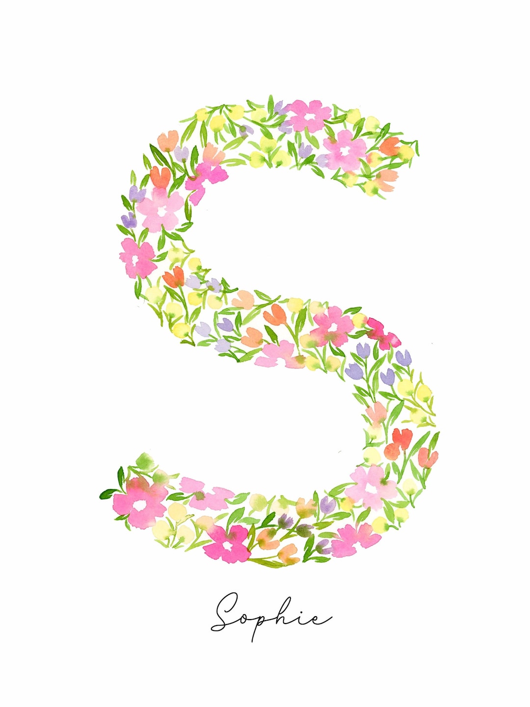 Floral Watercolor Letter, Custom Floral Watercolor Monogram Painting ...