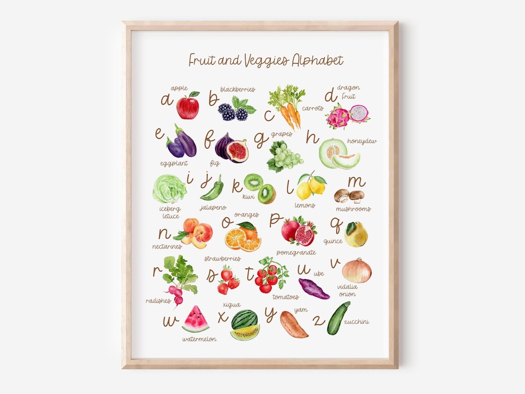 Fruit & Vegetables Alphabet Print, Fruit Alphabet Poster, ABC Wall Art ...