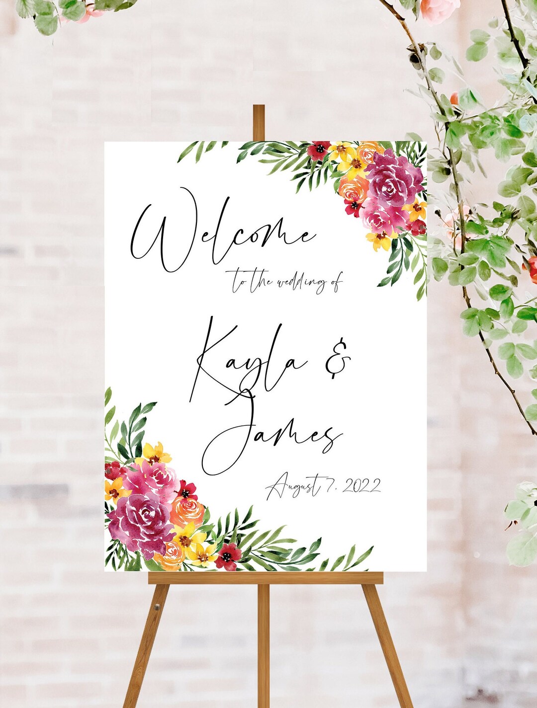 Fall Wedding Welcome Sign, Printable Floral Welcome Sign, Watercolor ...
