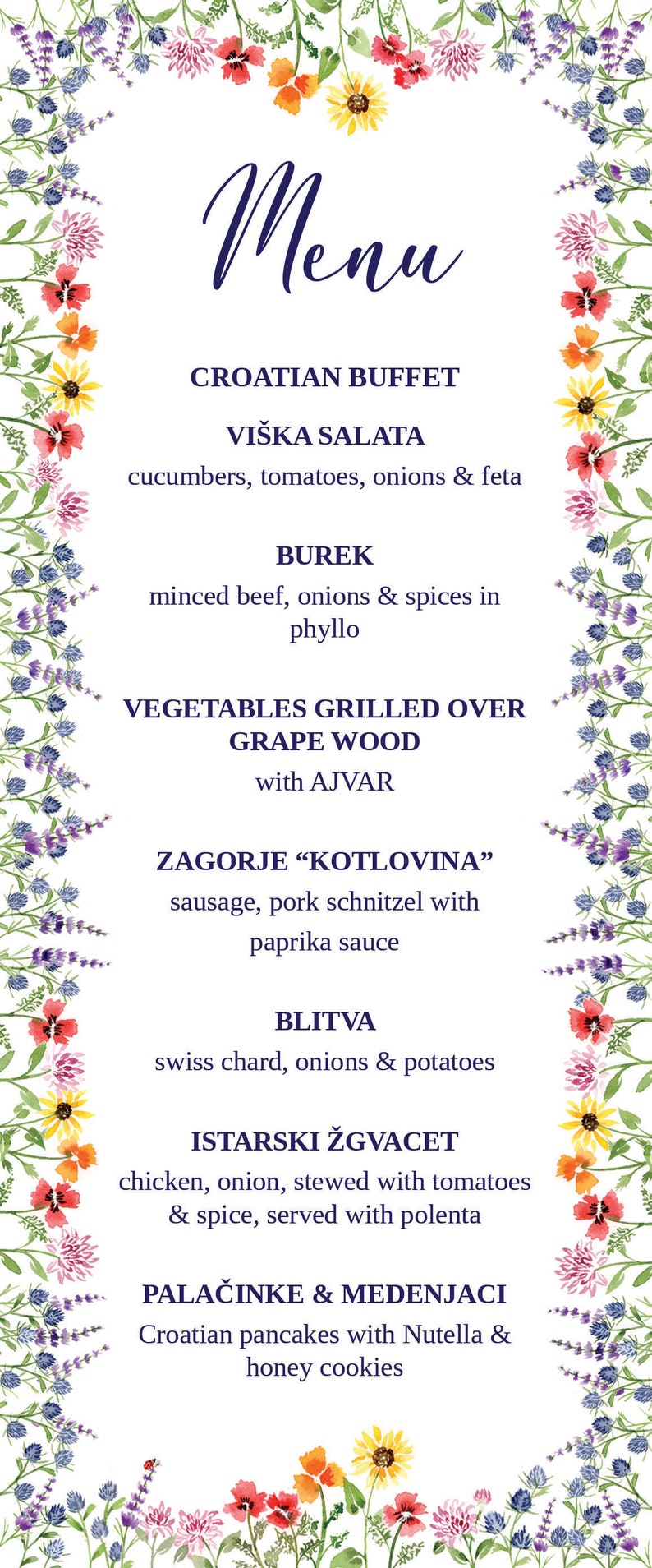 Editable Floral Menu Template Watercolor Flower Menu - Etsy