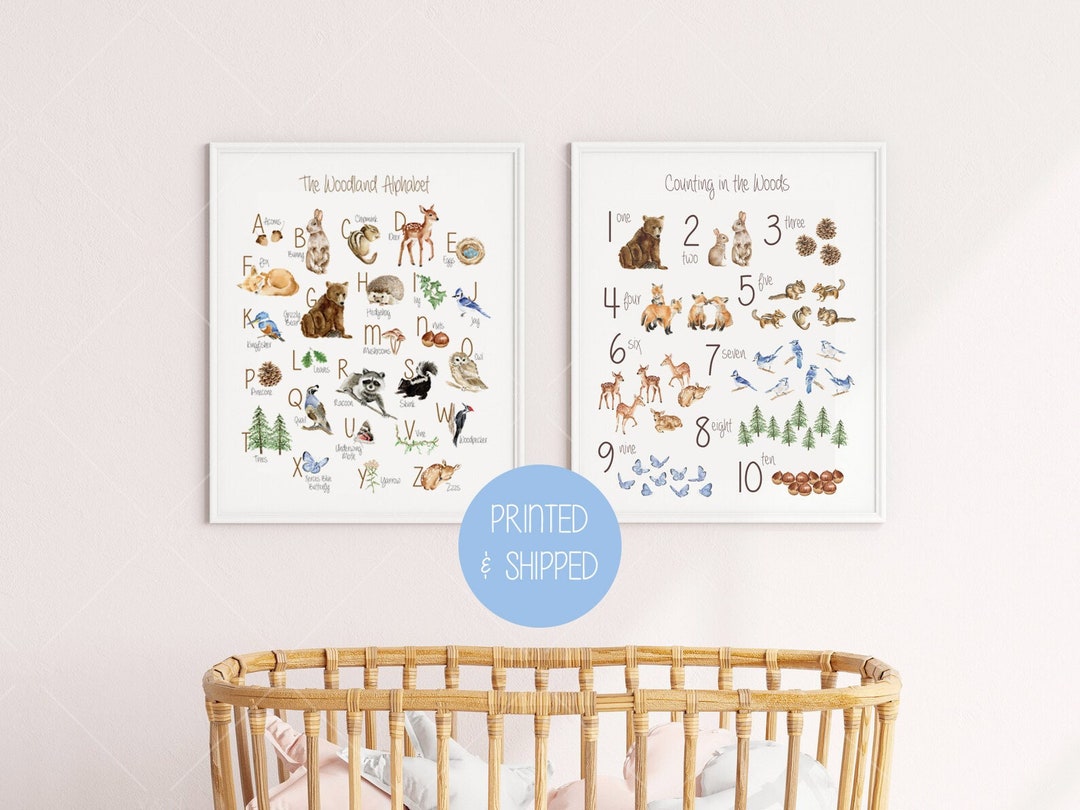 Woodland Alphabet & Numbers Print, Woodland Counting Print, Woodland ...