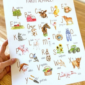 Farm Alphabet Printable, Watercolor Farm Alphabet, Farm Animal Alphabet ...
