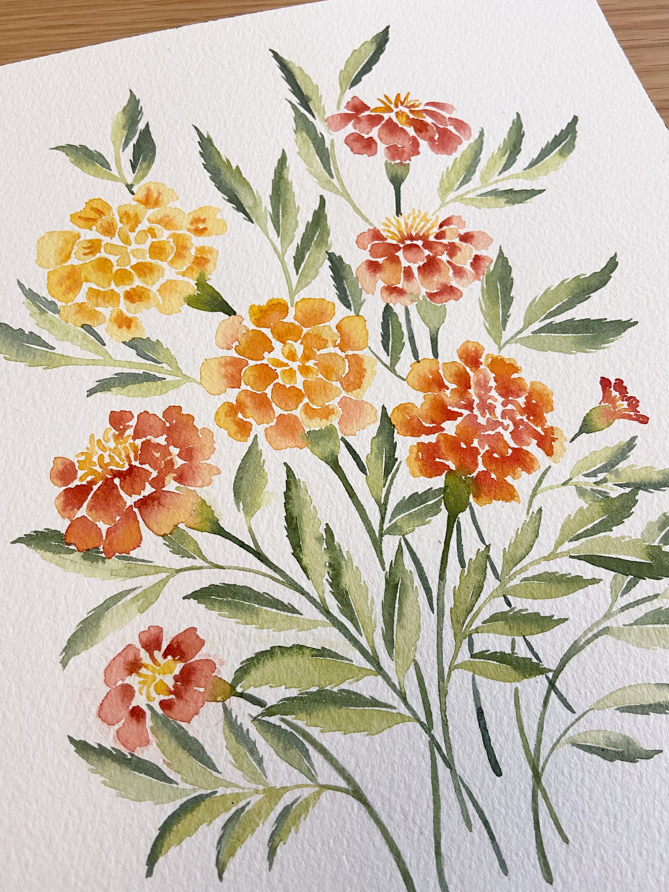 Marigold Watercolor Print Marigold Painting Orange Floral - Etsy