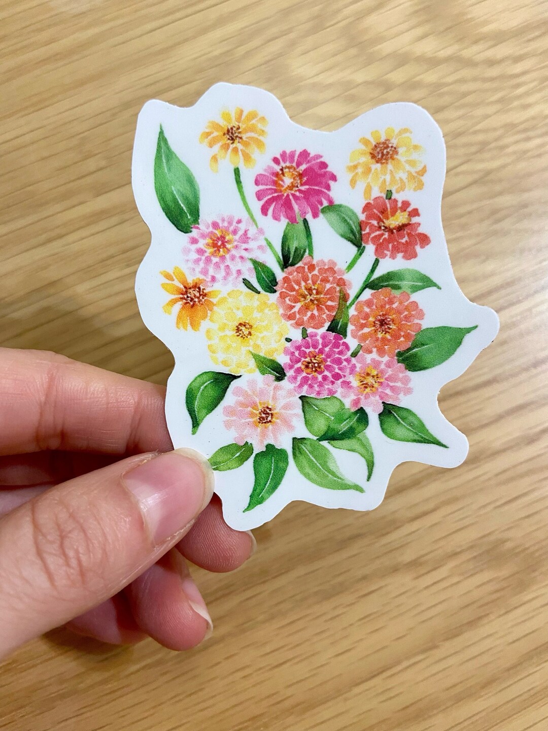 Spring Bouquet Sticker, Watercolor Zinnia Sticker, Colorful Floral ...