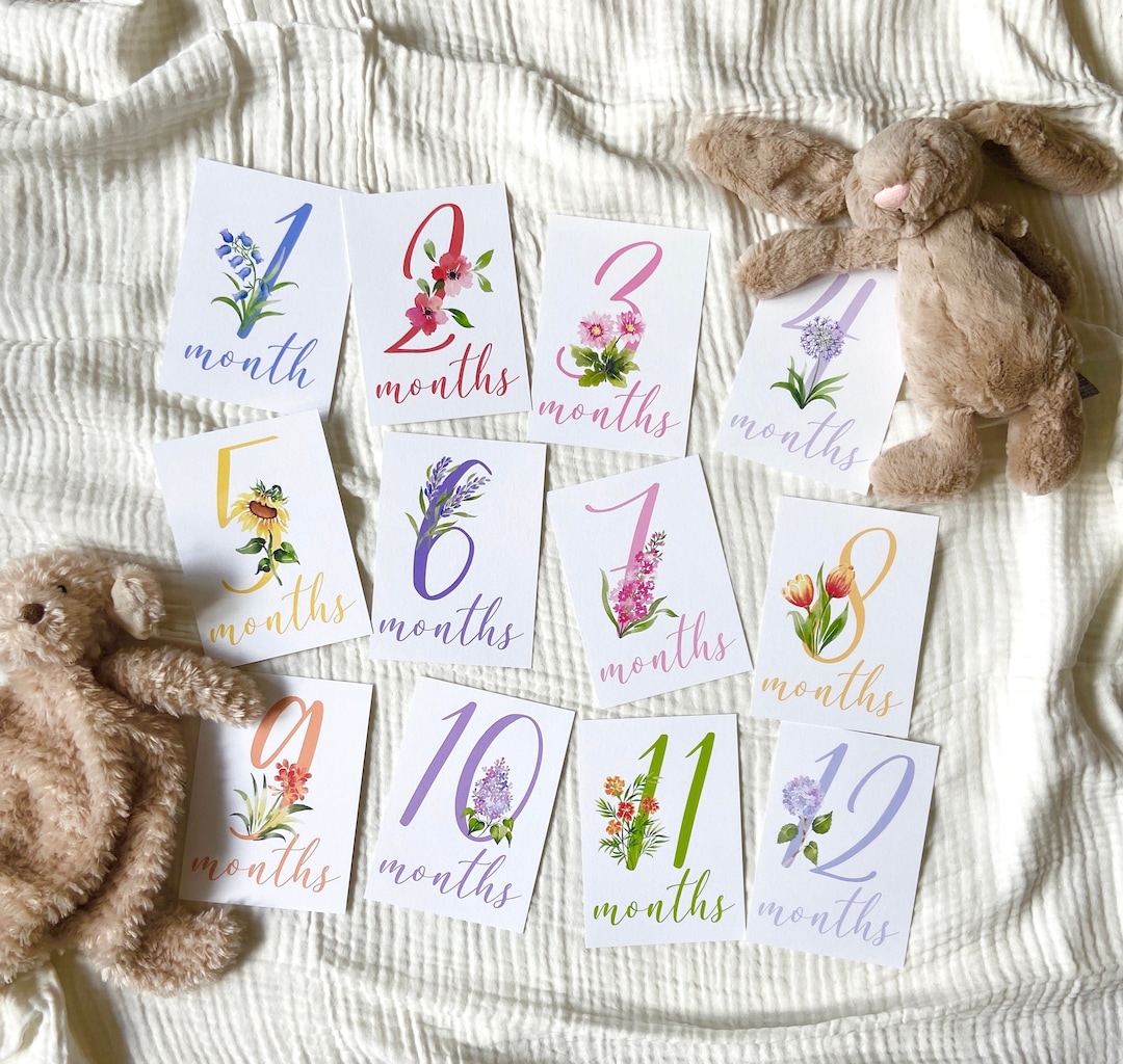 Baby Girl Milestone Cards, Watercolor Baby Month Cards, Floral ...