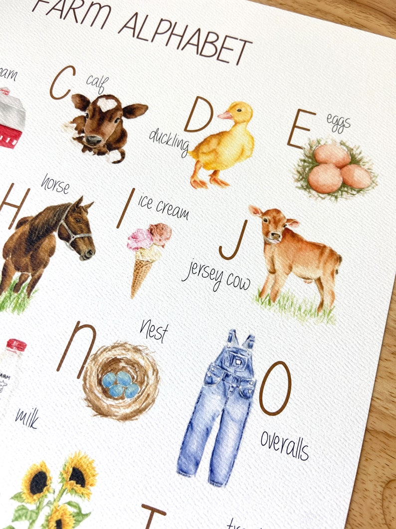 Farm Alphabet Printable, Watercolor Farm Alphabet, Farm Animal Alphabet ...
