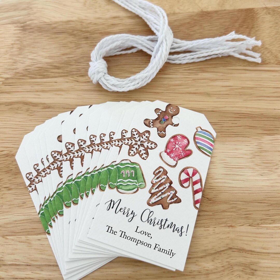 Personalized Christmas Gift Tags, Christmas Cookie Gift Tag, Watercolor ...