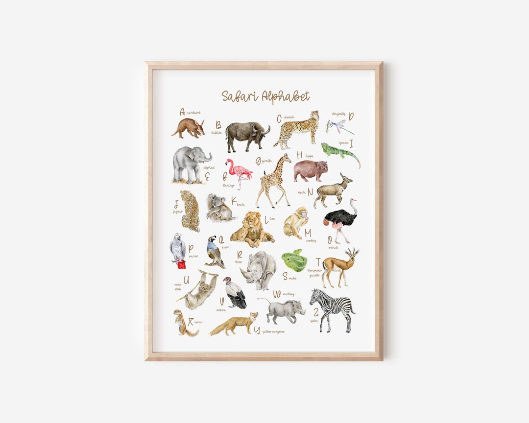 Safari Nursery Decor, Safari Alphabet, Watercolor Safari Art, Safari ...