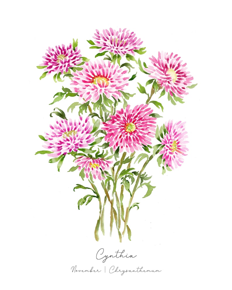 November Birth Flower Print, Chrysanthemum Print, Custom Birth Flower ...