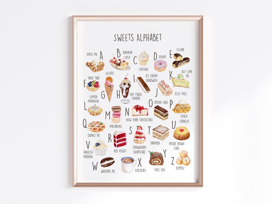 Dessert Alphabet Print, Food Alphabet, Kitchen Decor, Sweets, Abcs ...