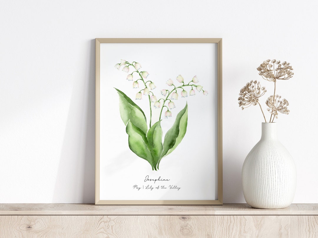 Personalized May Birth Flower Print, Lily of the Valley Watercolor ...