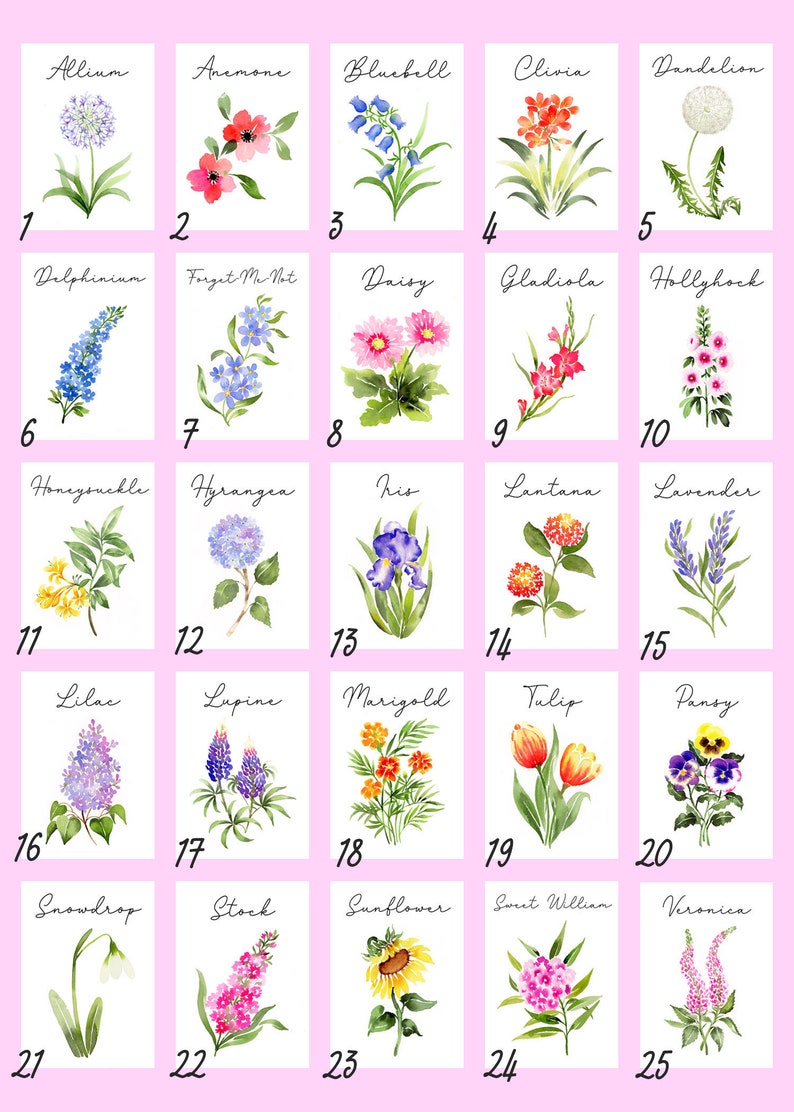 Floral Wedding Table Numbers Watercolor Flower Table Cards - Etsy