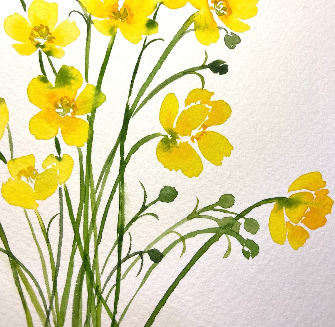 Buttercup Flowers Watercolor Print, Yellow Nursery Decor, Baby Girl ...