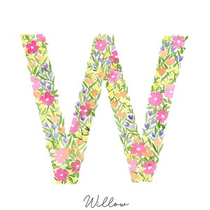 Floral Watercolor Letter, Custom Floral Watercolor Monogram Painting ...