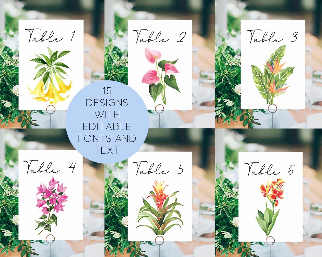 Printable Tropical Table Numbers, Tropical Flower Table Numbers, Beach ...