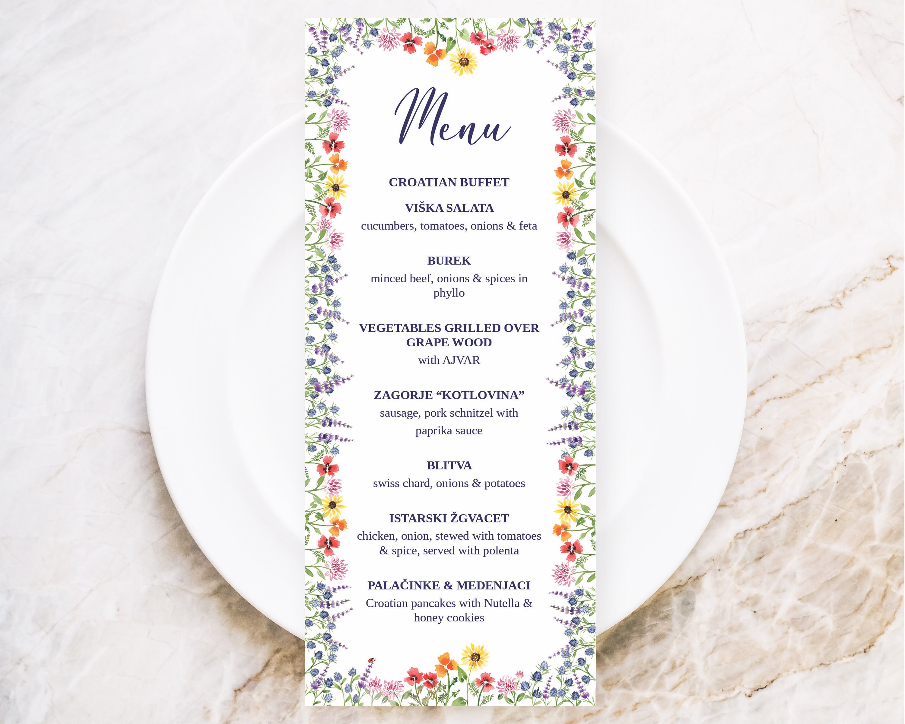 Editable Floral Menu Template Watercolor Flower Menu - Etsy