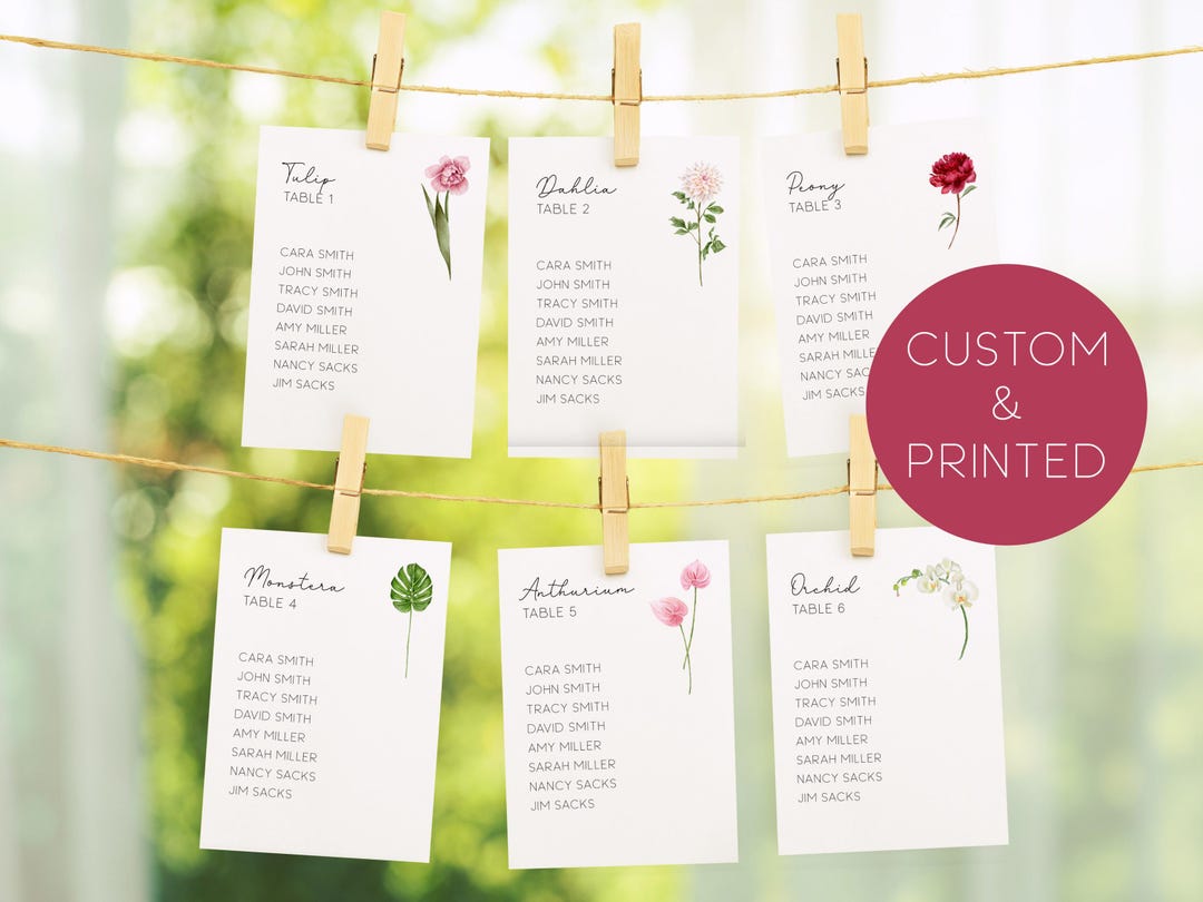 Watercolor Flower Seating Chart, Floral Seating Chart, Printed Seating ...