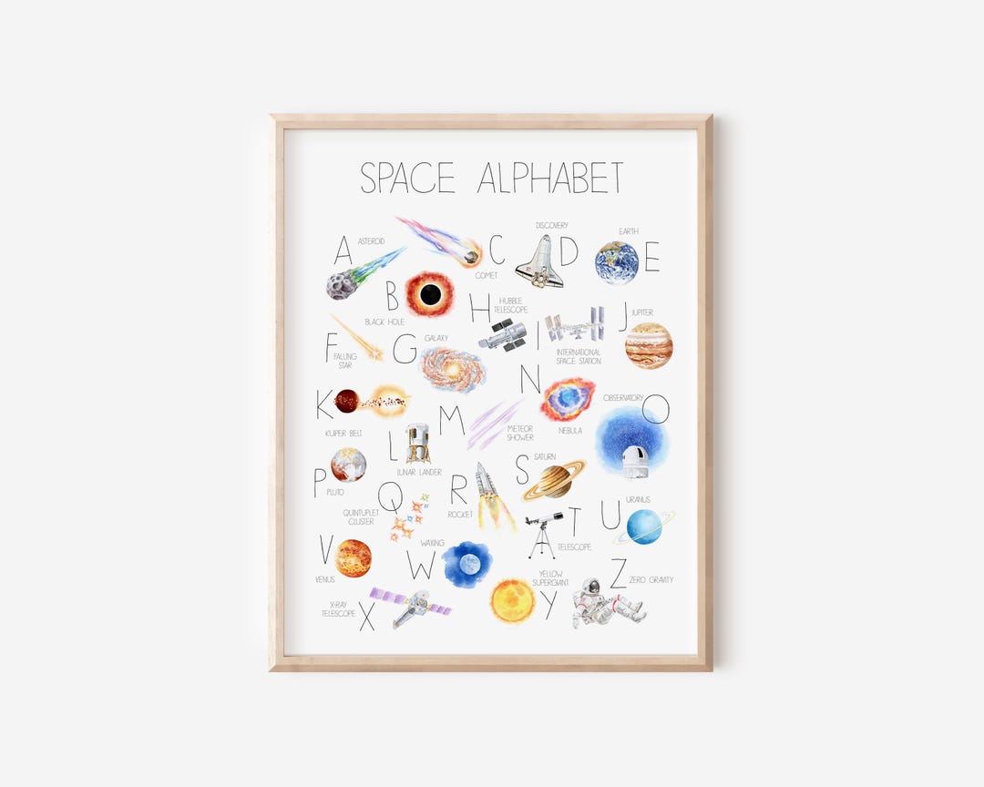 Space Nursery Decor, Outer Space Alphabet Print, Solar System Wall Art ...