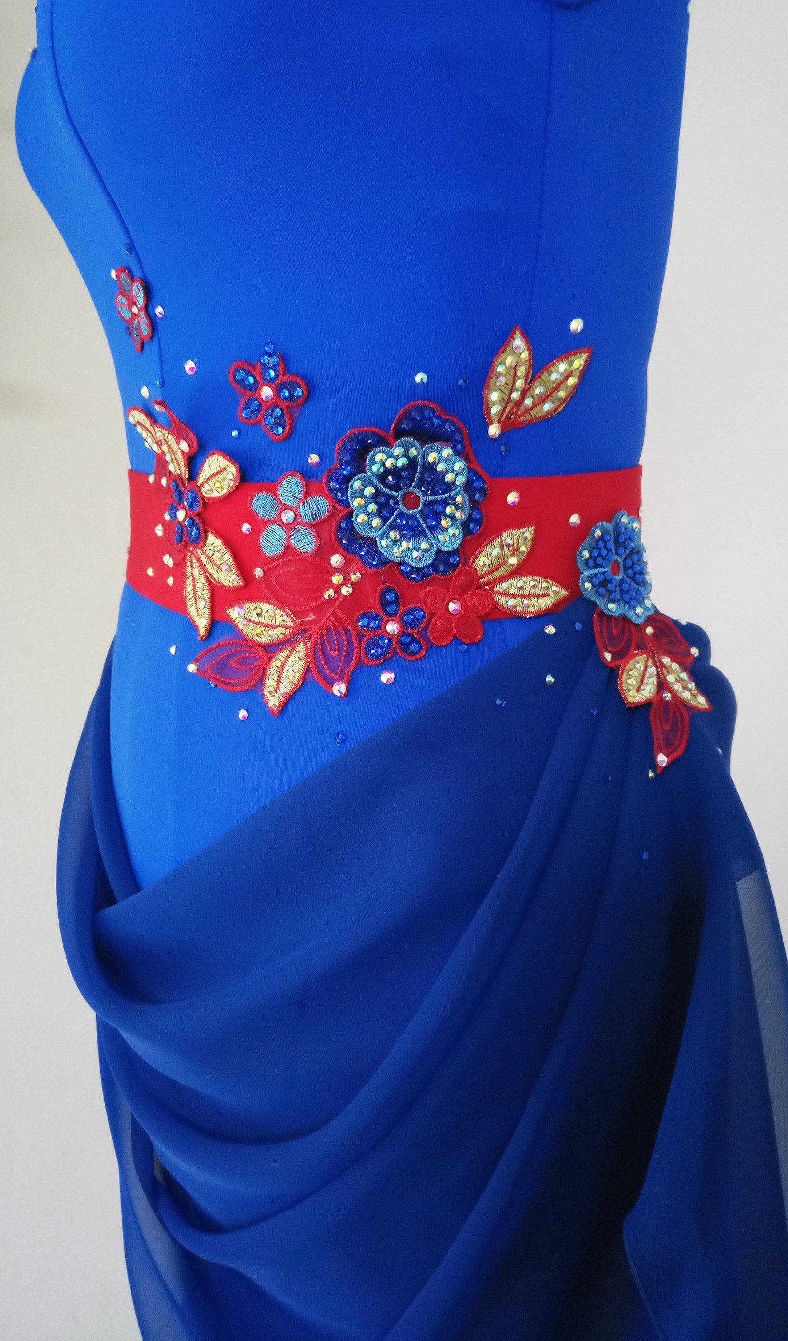 Convertible Dance Costume Blue Red With Flower Sparkly Decoration ...